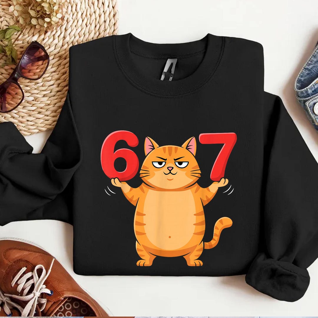 Funny 6-7 Cat Six Seven Meme Gen Z Alpha Humor Animal Lovers T-shirt ...