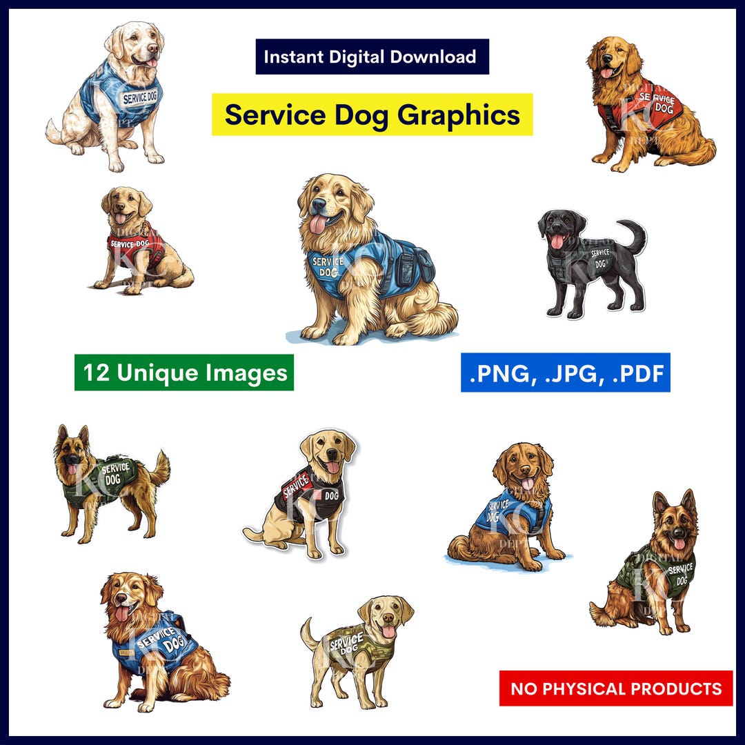 Service Dog Digital Clip Art Icons, .PDF .JPG .PDF, 12 Unique Images ...