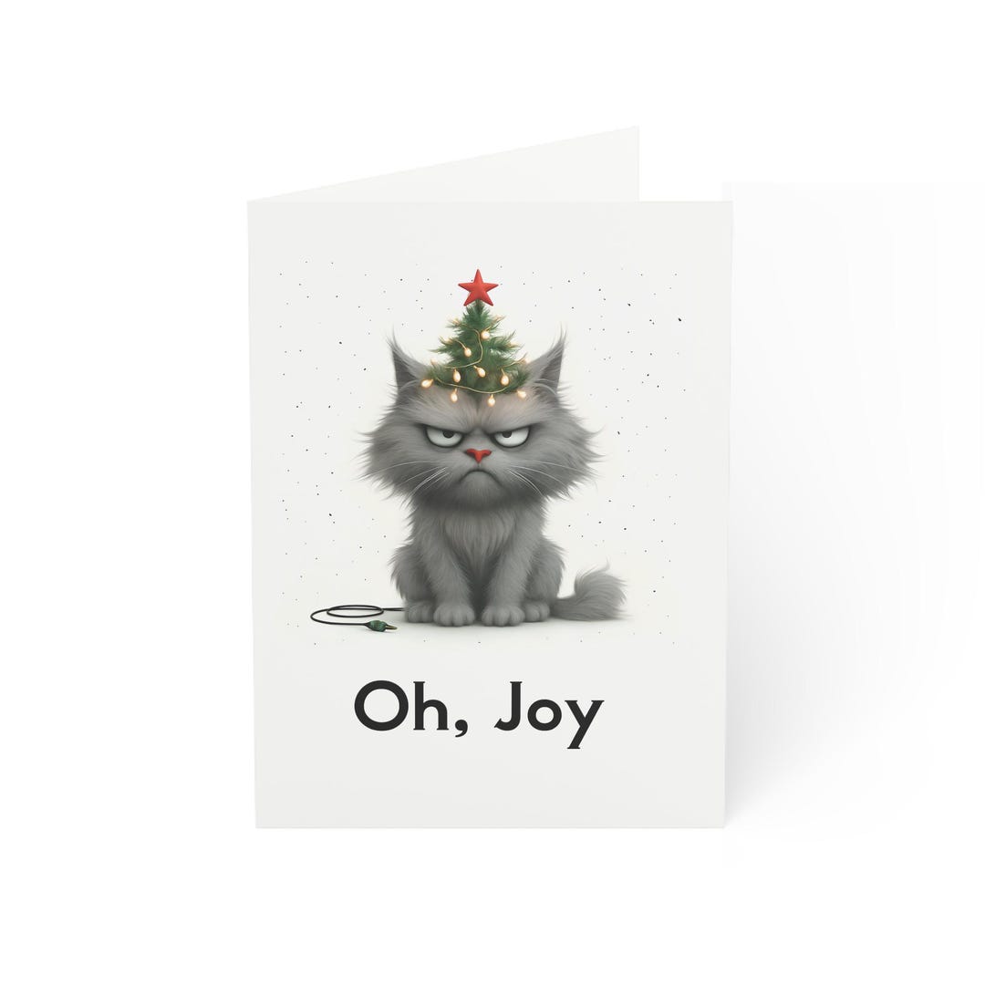 Grumpy Gray Cat: Christmas Card - Etsy