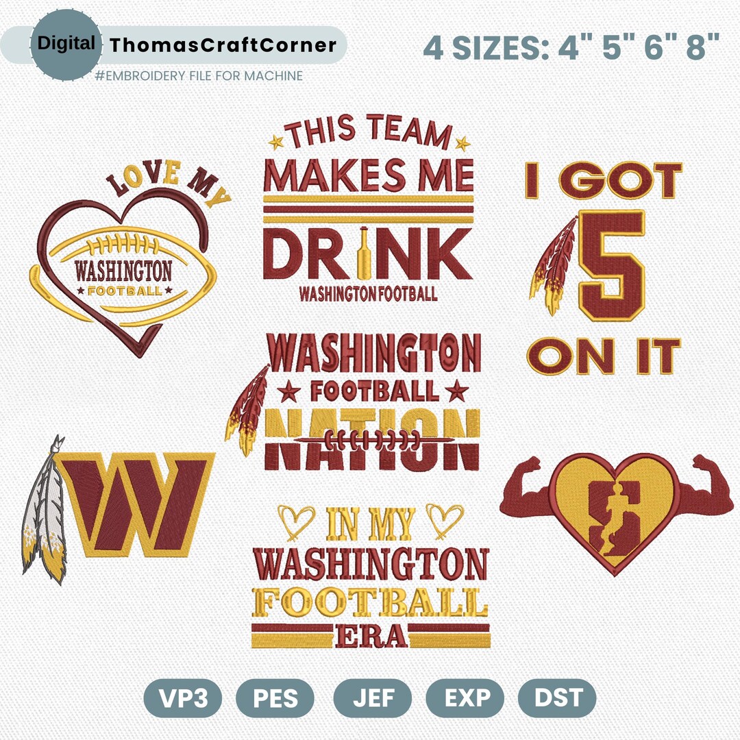 Washington Football Embroidery Bundle, Football Cheer Spirit Embroidery ...
