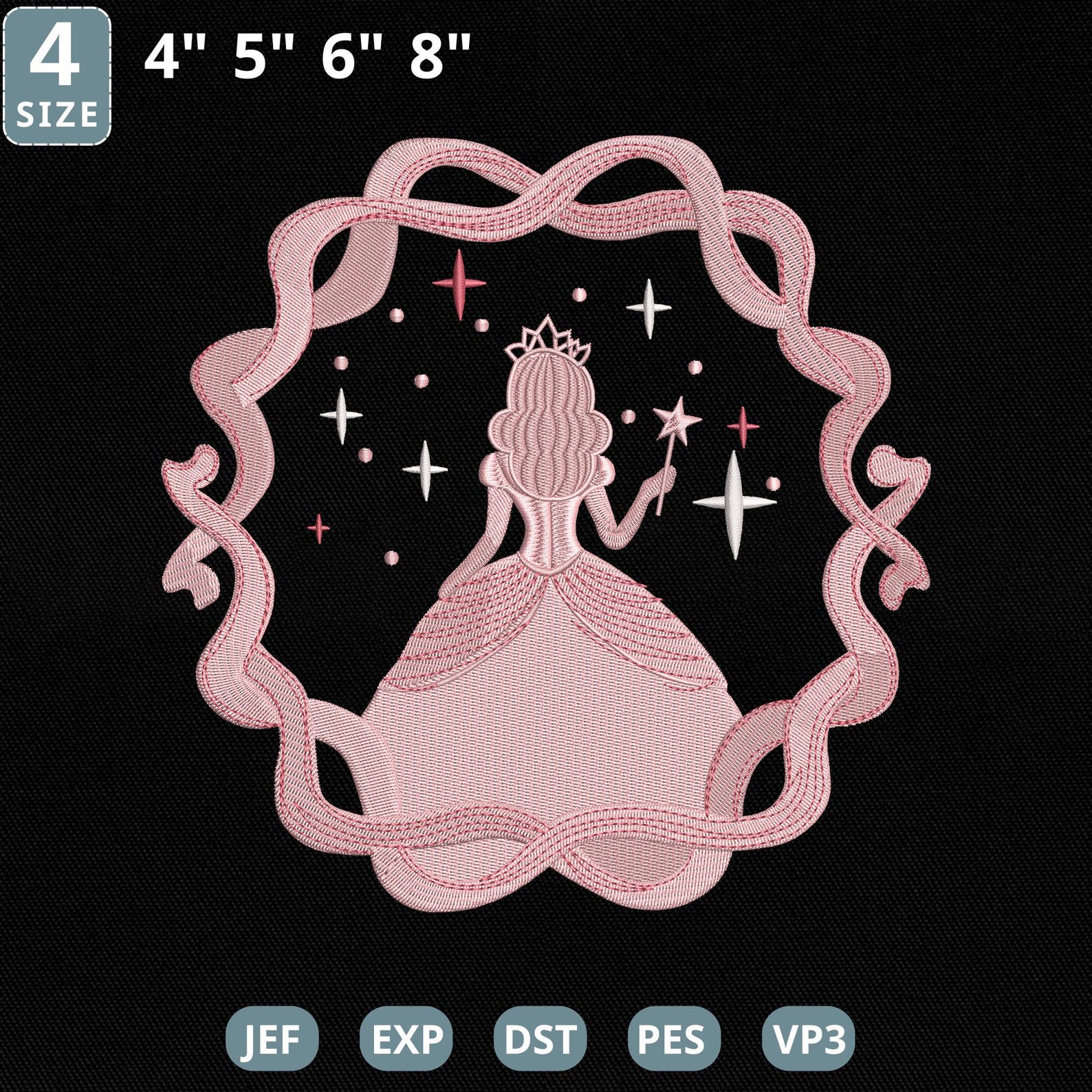 Pink Princess Embroidery Design, Elegant Coquette Crown Embroidery File ...