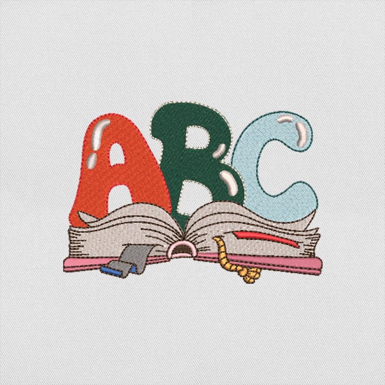 ABC Book Embroidery Design, Open Book With Letters and Worm School ...
