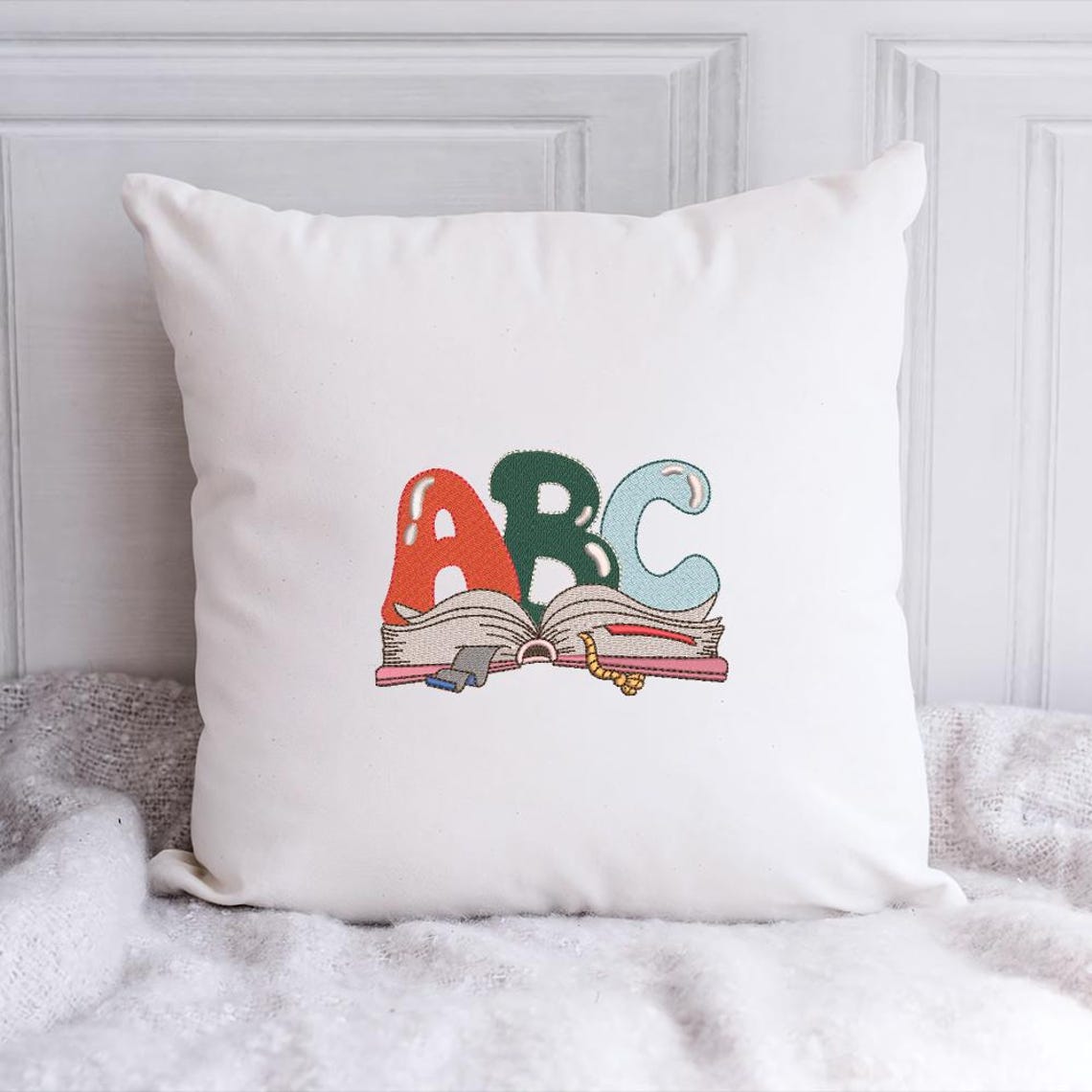 ABC Book Embroidery Design, Open Book With Letters and Worm School ...