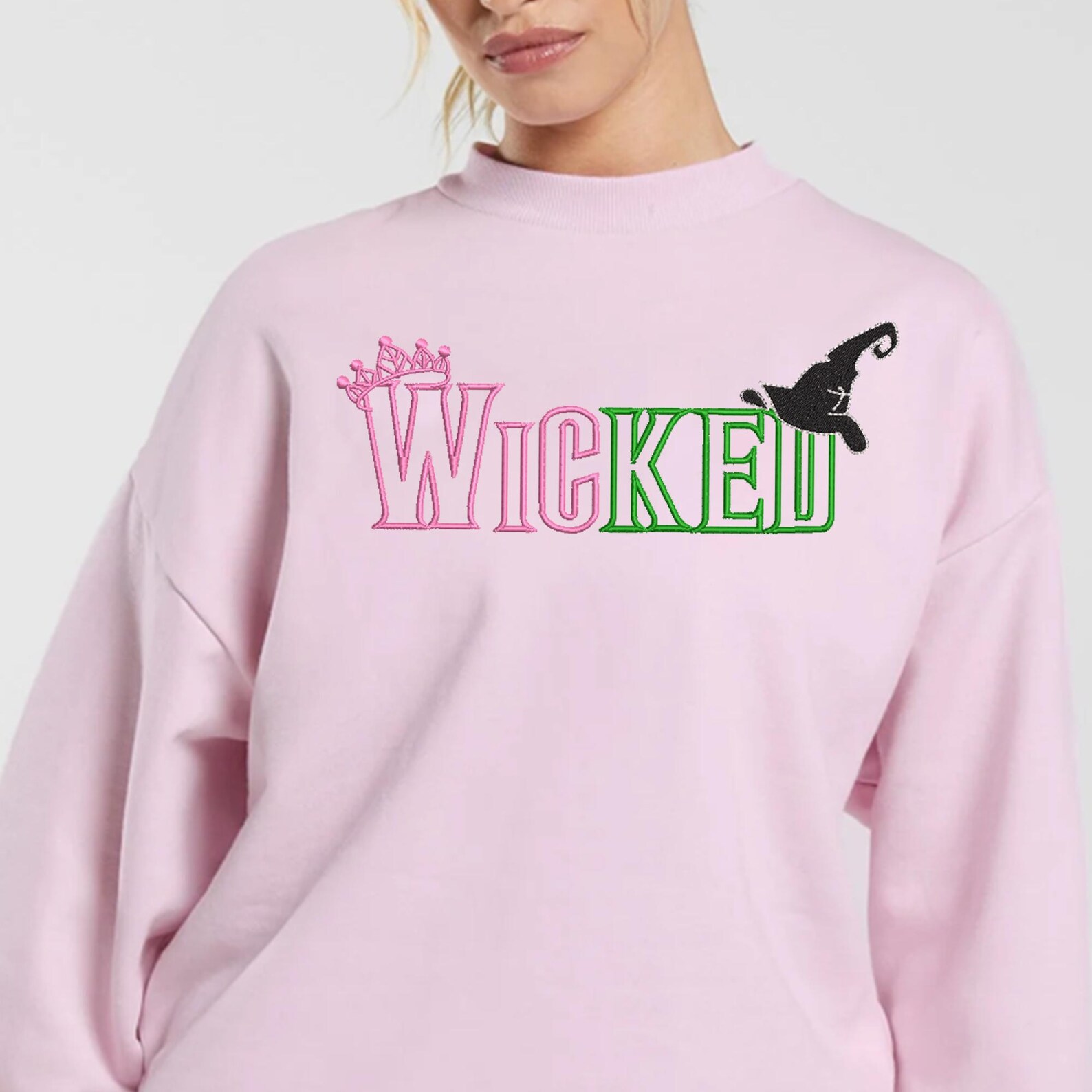 Wizard Aesthetic Embroidery Design, Green and Pink Witch Embroidery ...