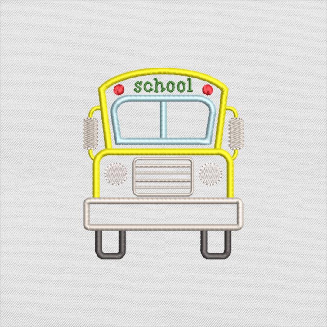 School Bus Embroidery Design, Front View Yellow Bus Outline Back to ...