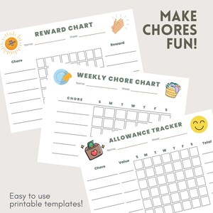 Colorful Kids Chore Chart Bundle Printable Reward System and Allowance ...
