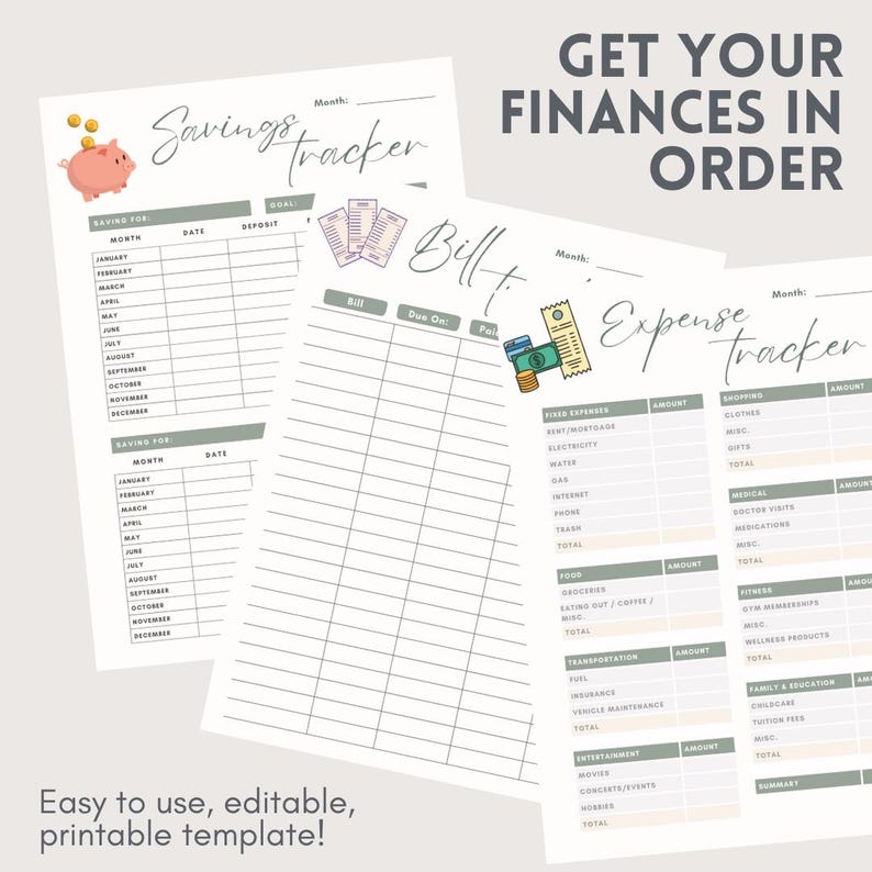 Colorful Budget Planner Bundle Printable Editable Monthly Budget ...