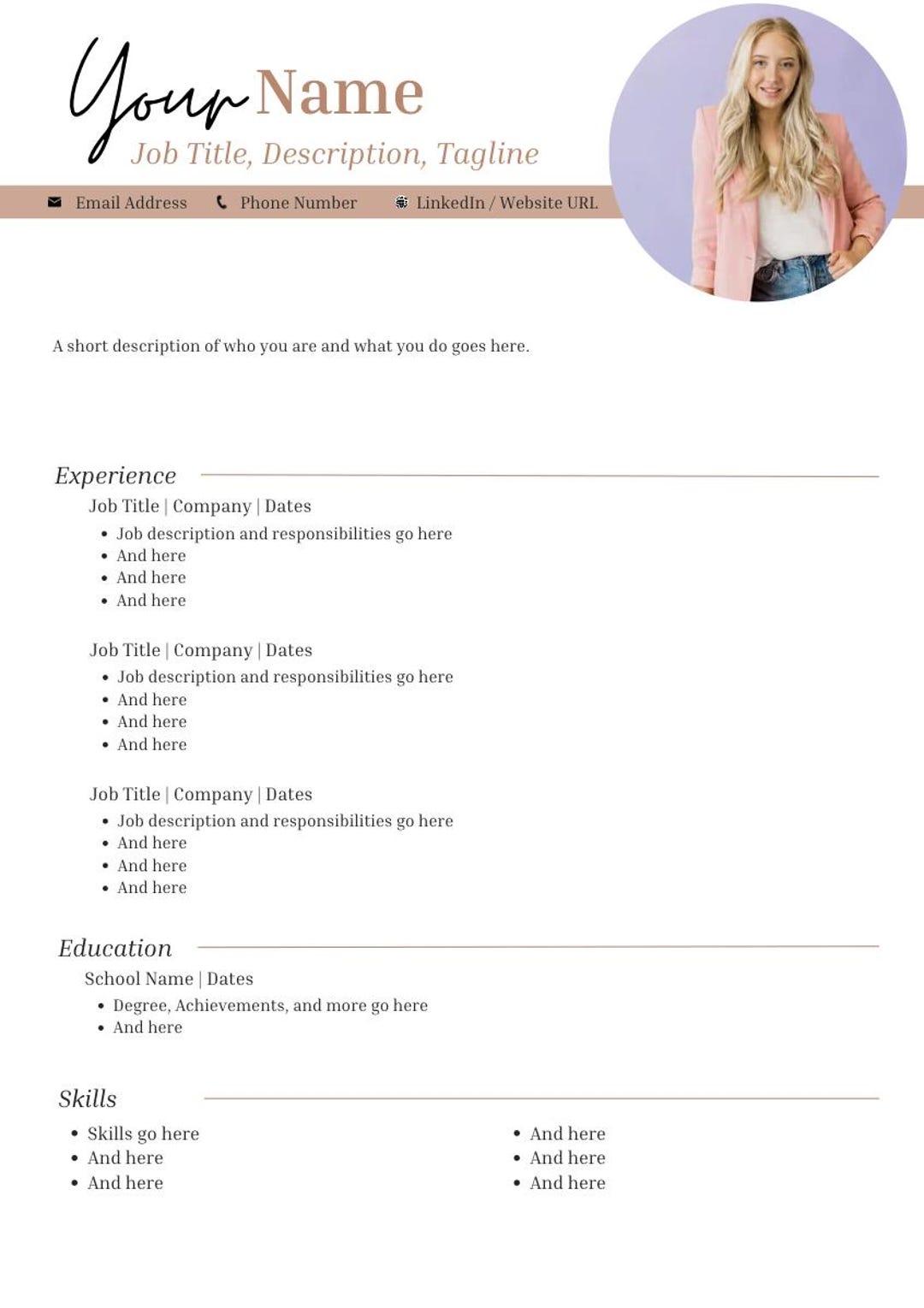 Modern Tan Resume and Cover Letter (with Headshot) Template Pack ...