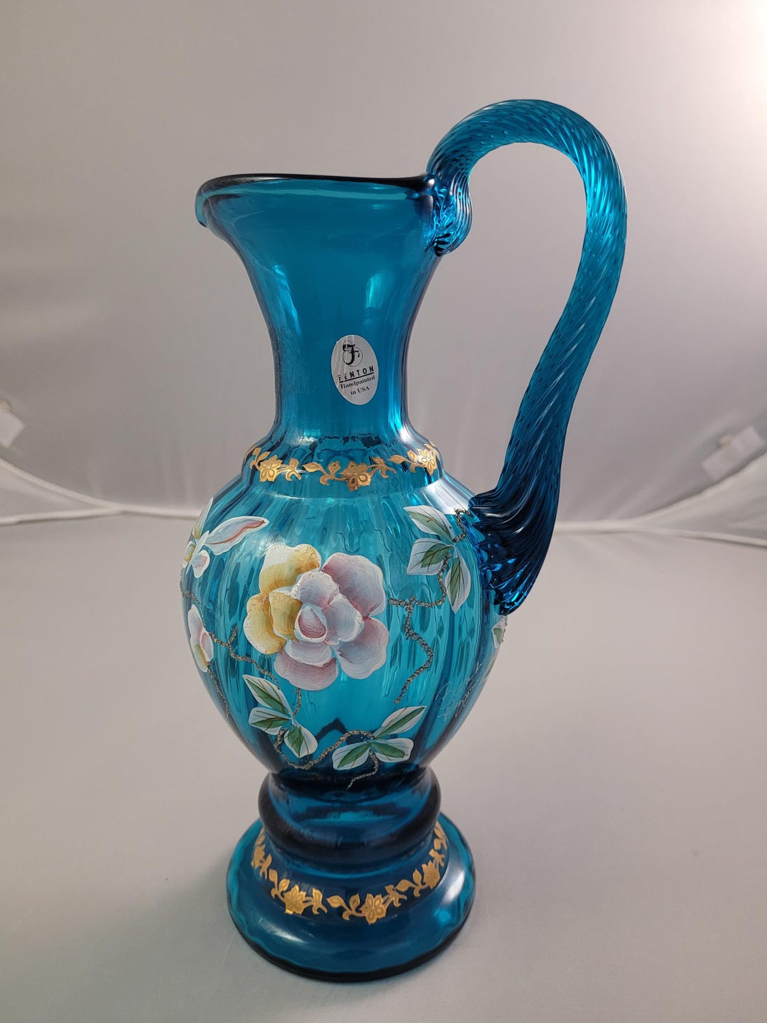 Fenton New Century XXI Collection Blue Floral Pitcher - Etsy