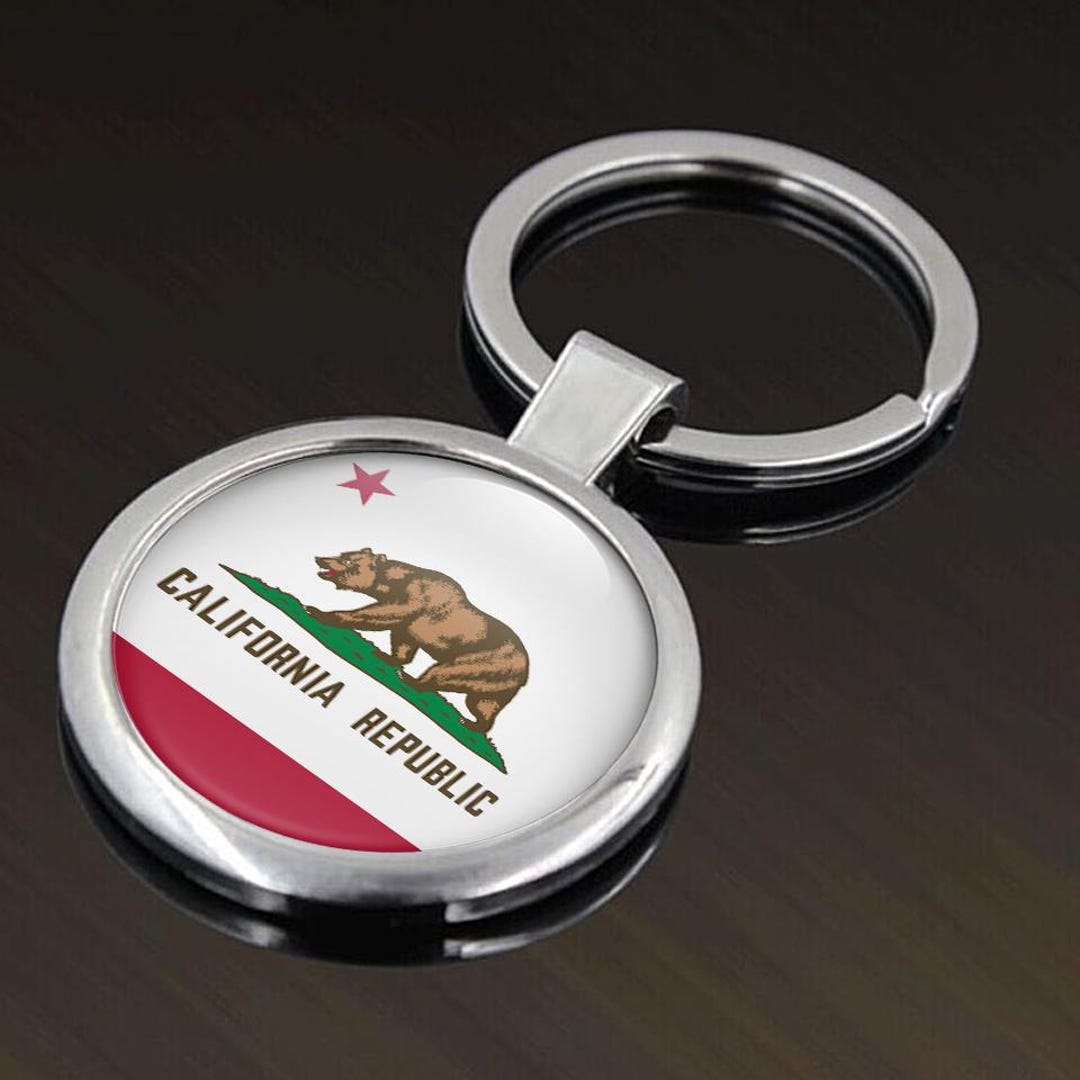 California Logo Sleek Stainless Steel Keychain With Domed Sticker ...