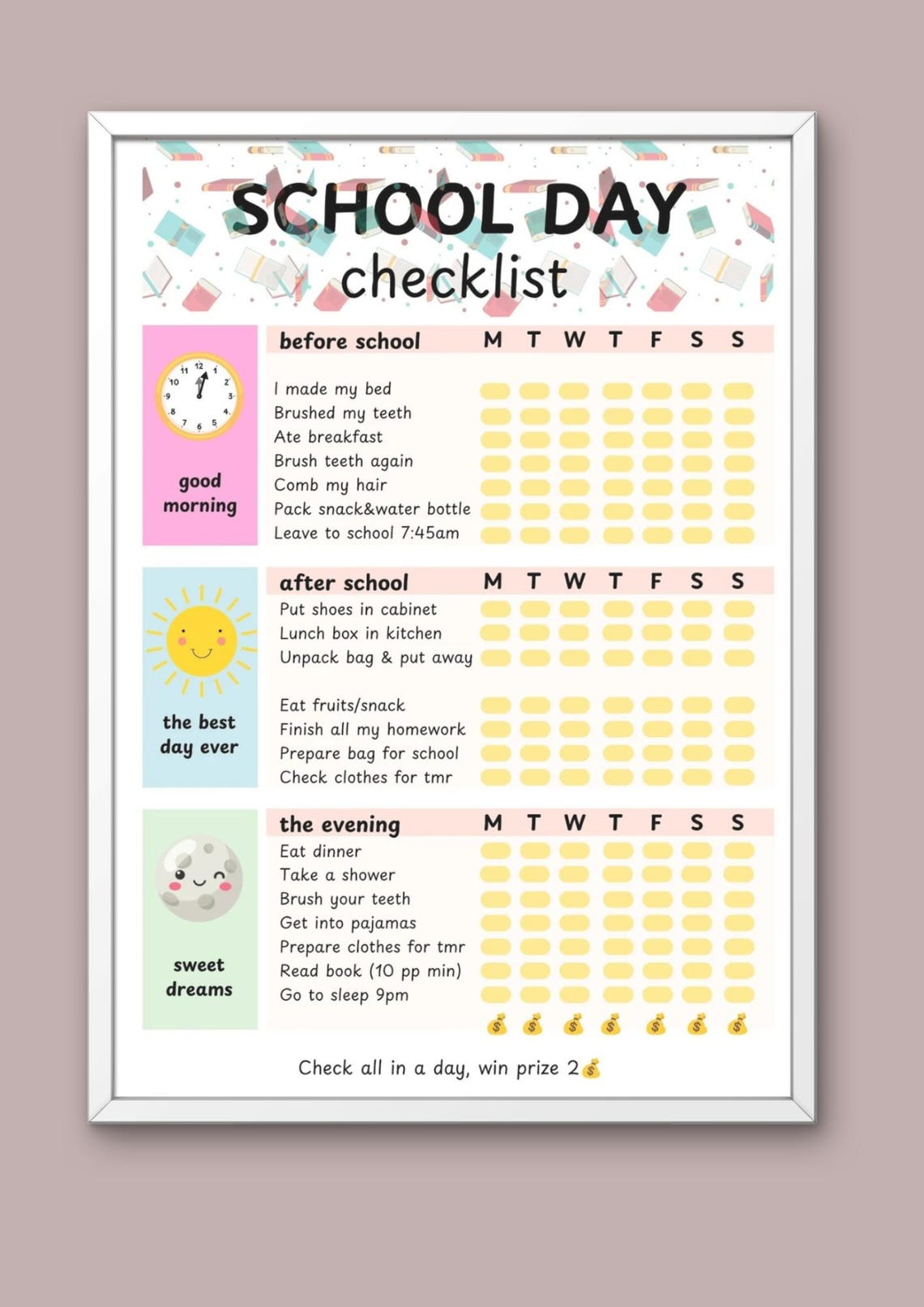 Kids Daily Printable Routine Checklist – School Day Checklist - Morning ...