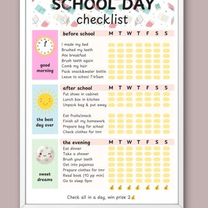 Kids Daily Printable Routine Checklist – School Day Checklist - Morning ...