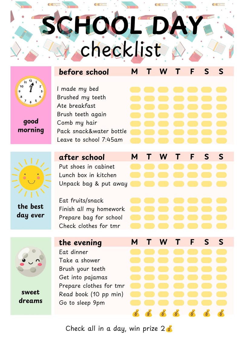 Kids Daily Printable Routine Checklist – School Day Checklist - Morning ...