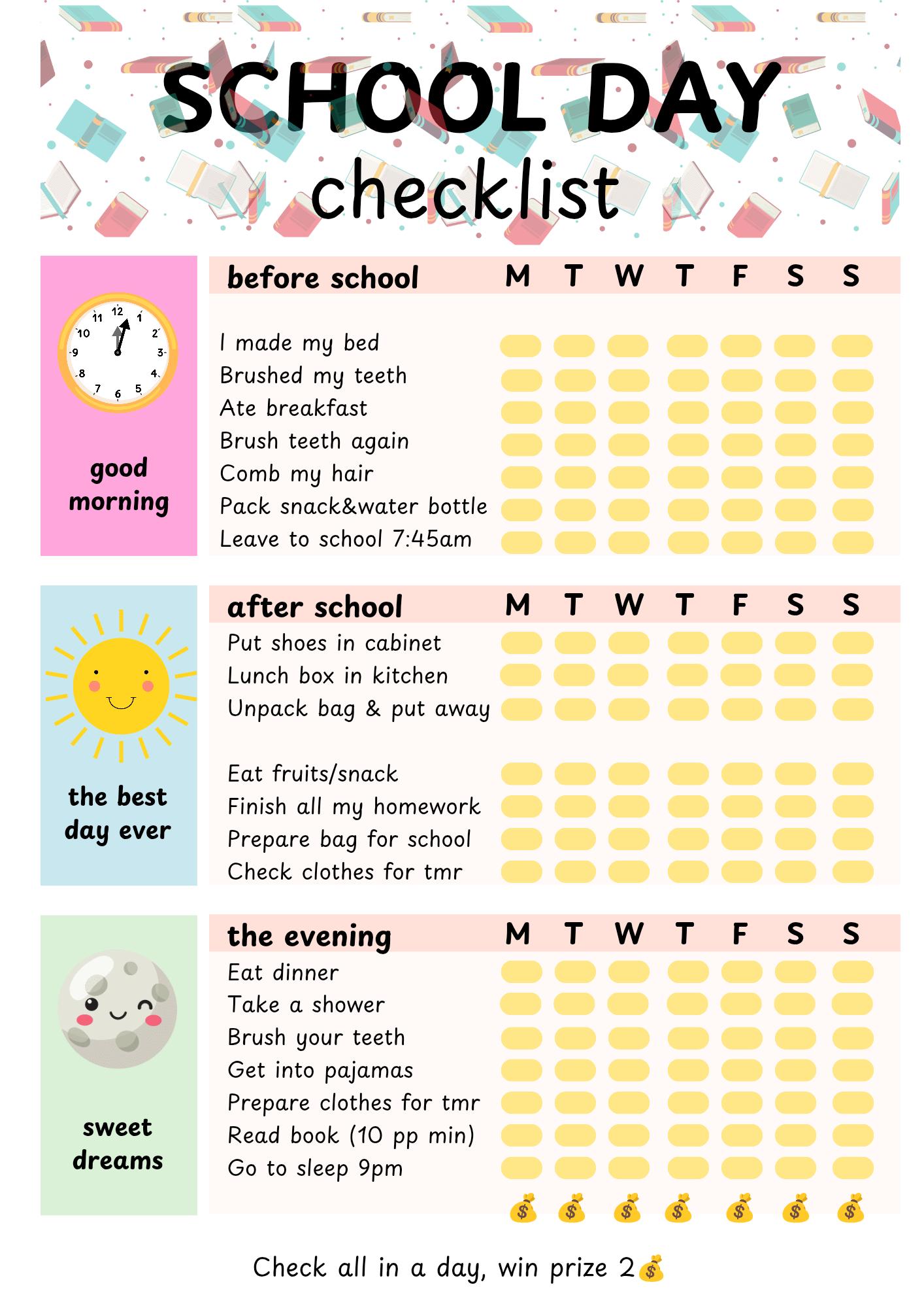 Kids Daily Printable Routine Checklist – School Day Checklist - Morning ...