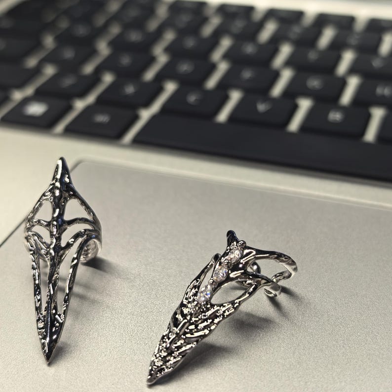 Punk Citadel Nail Ring One Pair, Gothic Articulated Spike Ring ...