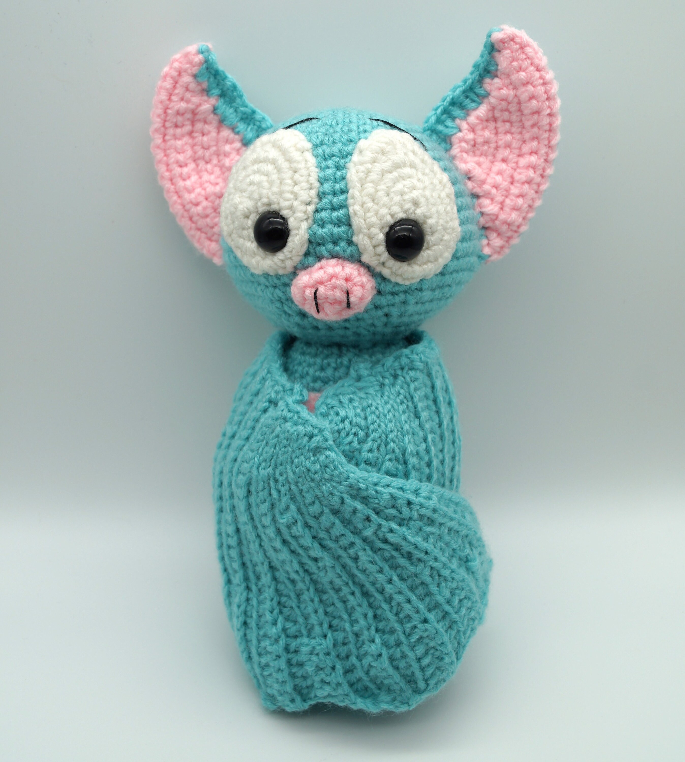 Sweet Big-eyed Bat - Handmade Crochet Amigurumi - Teal Aqua Blue ...