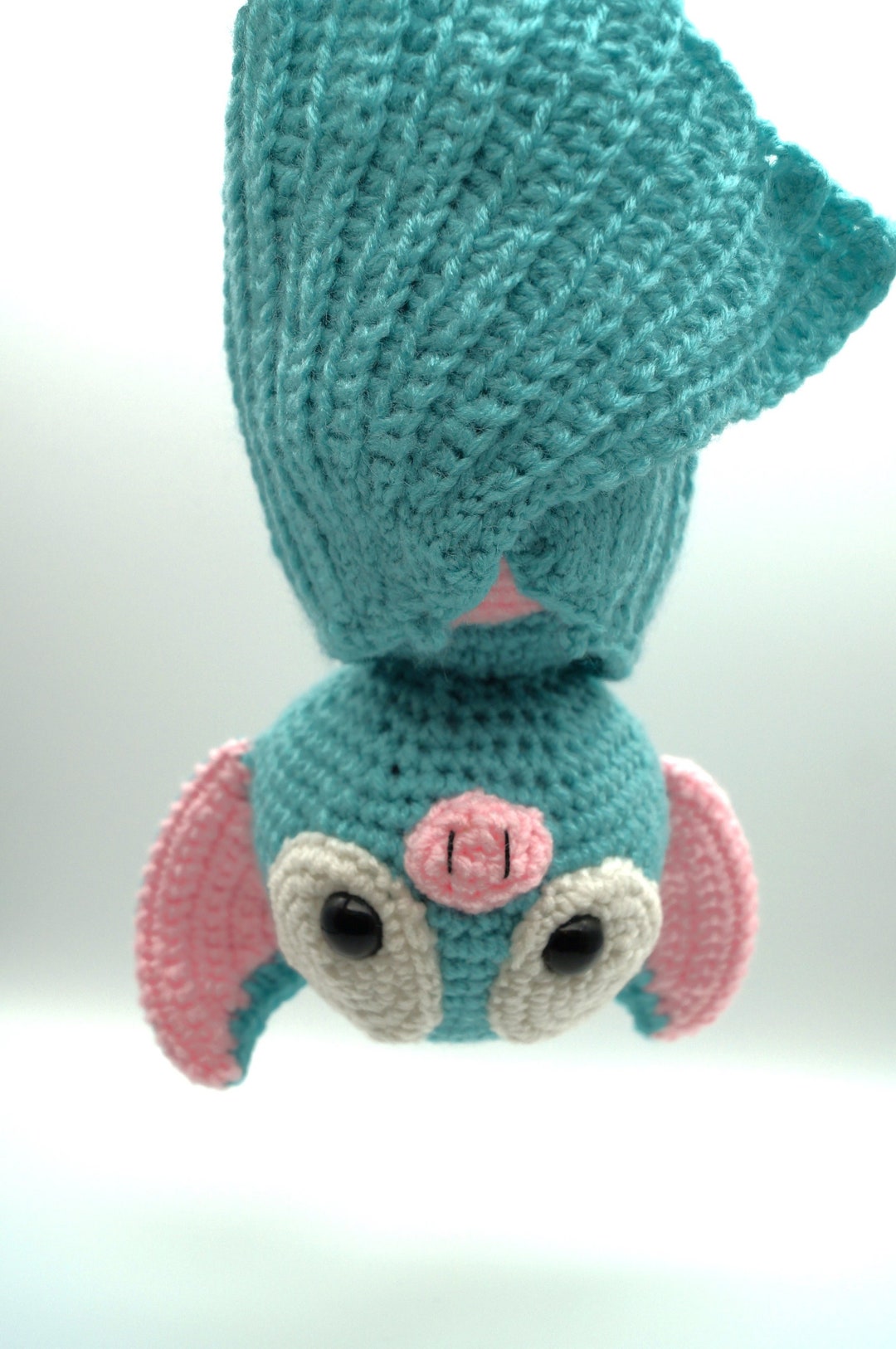Sweet Big-eyed Bat - Handmade Crochet Amigurumi - Teal Aqua Blue ...