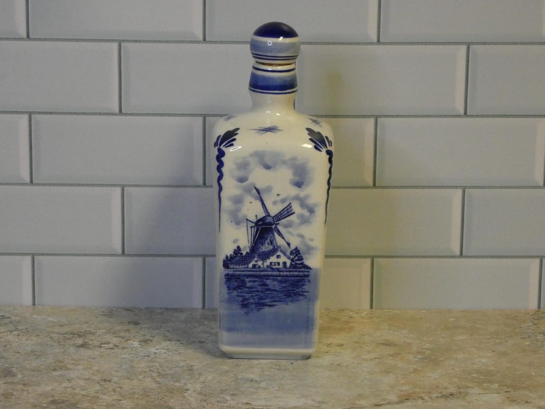 Vintage Delft Blue Ceramic Decanter - Etsy