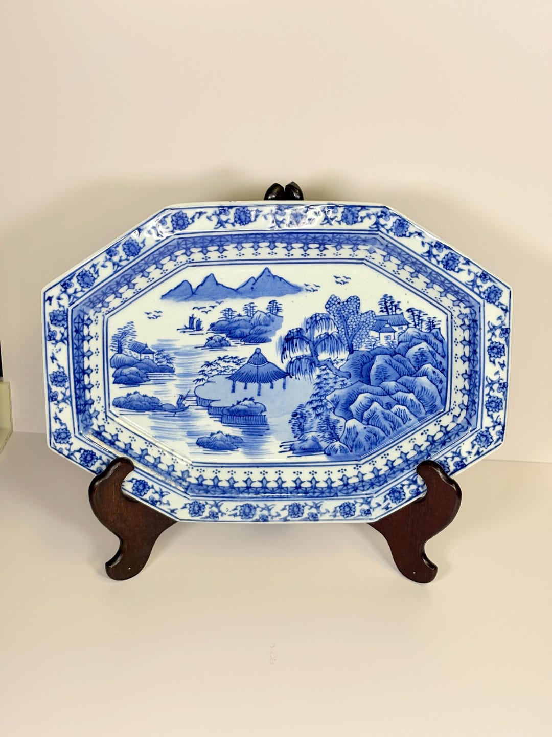 Vintage Chinese Blue and White Serving Platter - Etsy