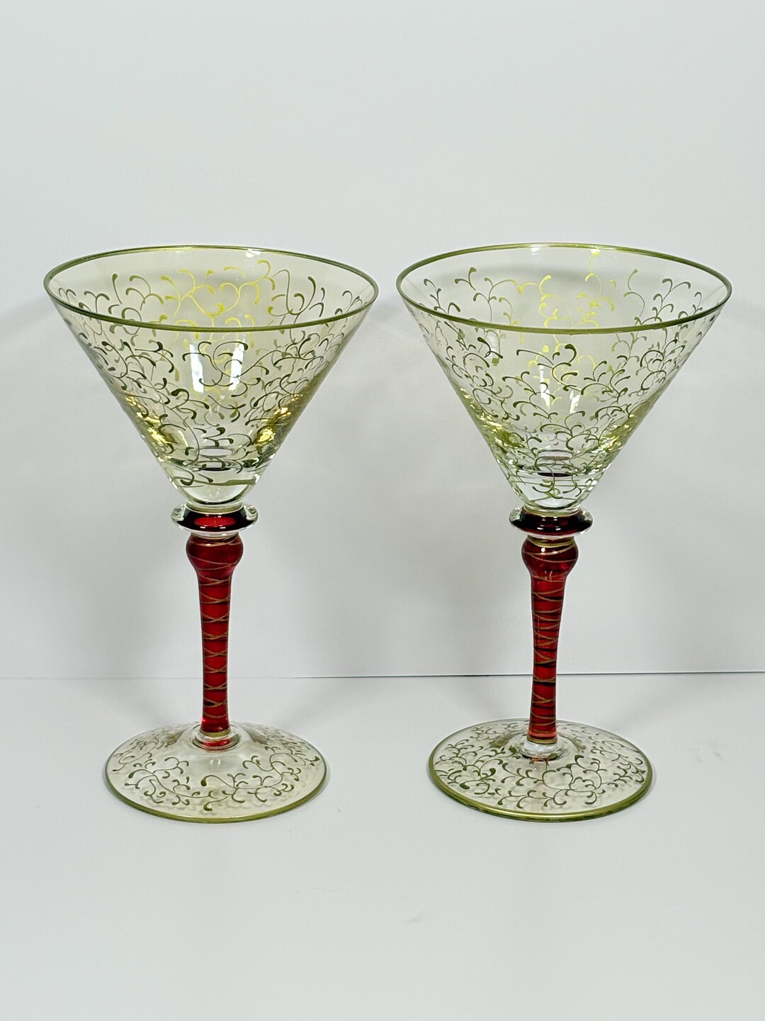 Ornate Red Stemmed Martini Glasses With Gold Detailing ~ Set of Two - Etsy