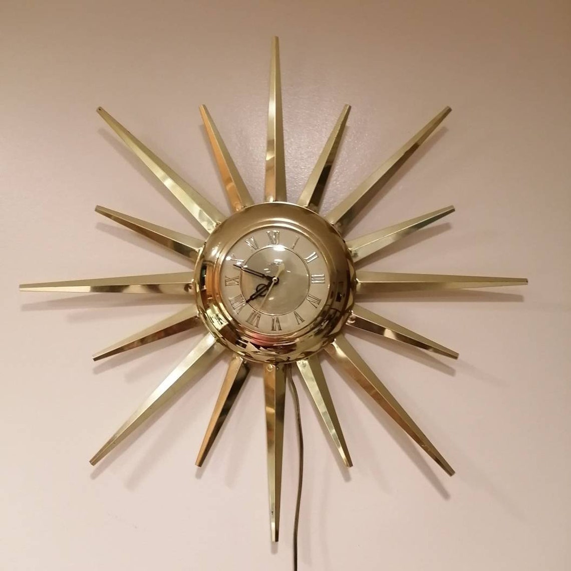 Vintage Sunburst Clock Mid Century Modern Sunburst Clock - Etsy