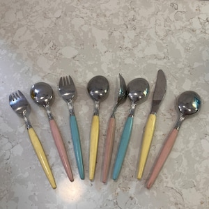 Vintage Pastel Cutlery Set Flatware Set 1950s - Etsy