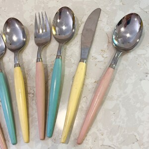 Vintage Pastel Cutlery Set Flatware Set 1950s - Etsy