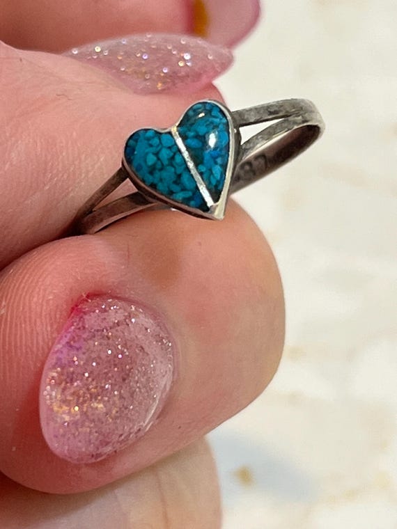 Vintage Turquoise Heart Ring 1970s Mexico Size 7 - Gem