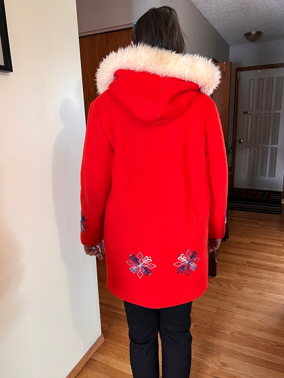 Vintage Inuit Coat Red Wool and Fur Handmade Genuine6… - Gem