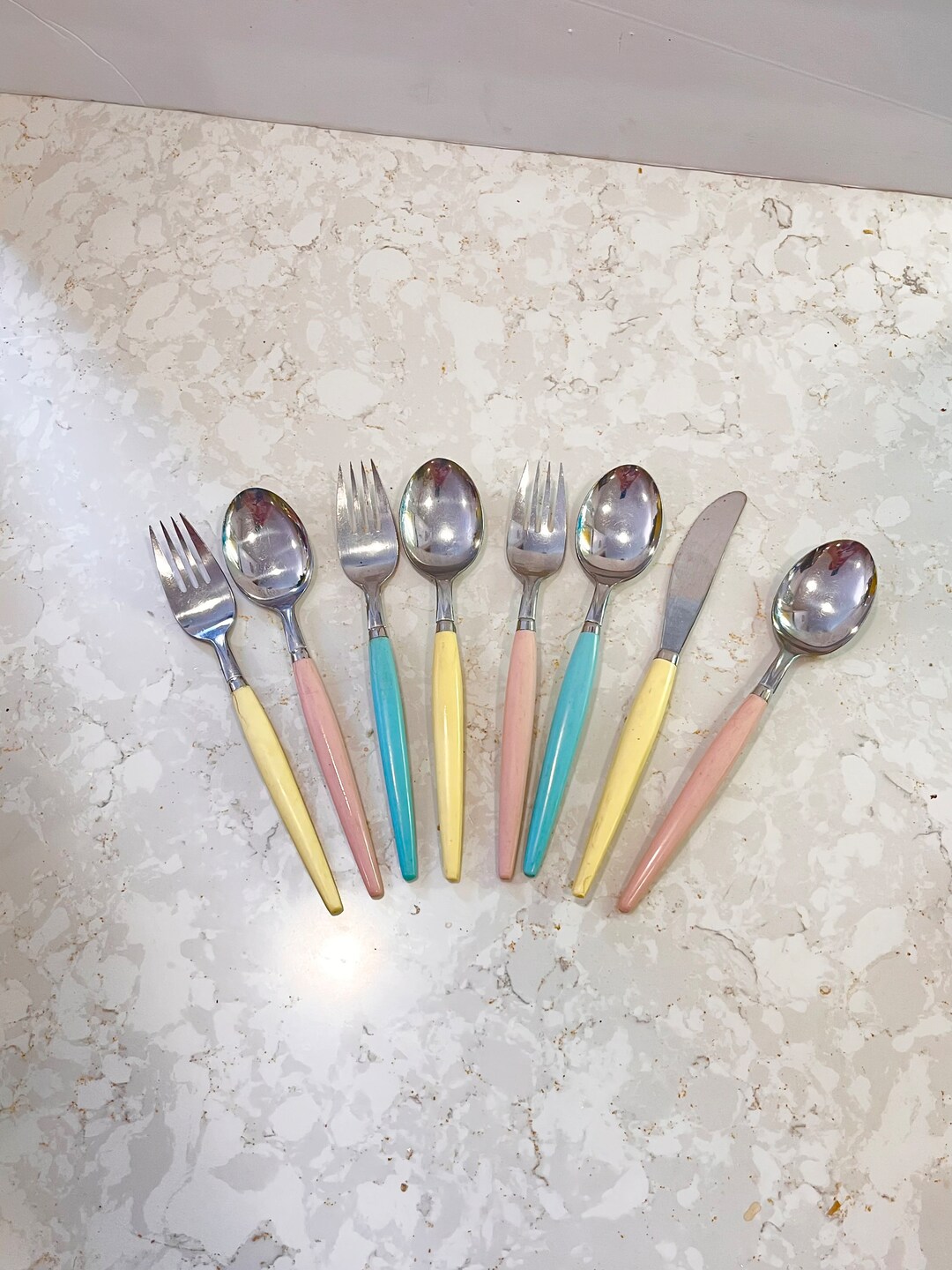 Vintage Pastel Cutlery Set Flatware Set 1950s - Etsy
