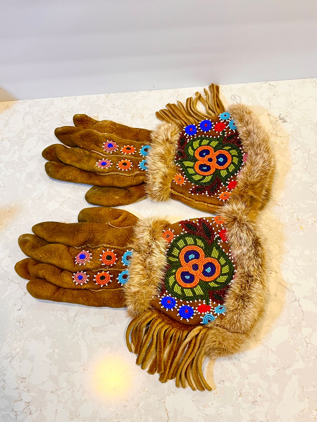 Vintage Native American Beaded Gauntlet Gloves Large to XL Amazing ...