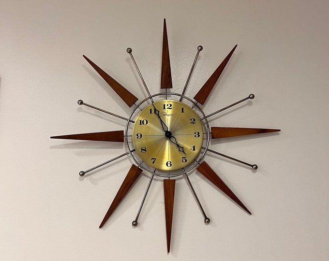 MCM Sunburst Starburst Clock Sunburst Mid Century Modern Ingraham. 22 ...