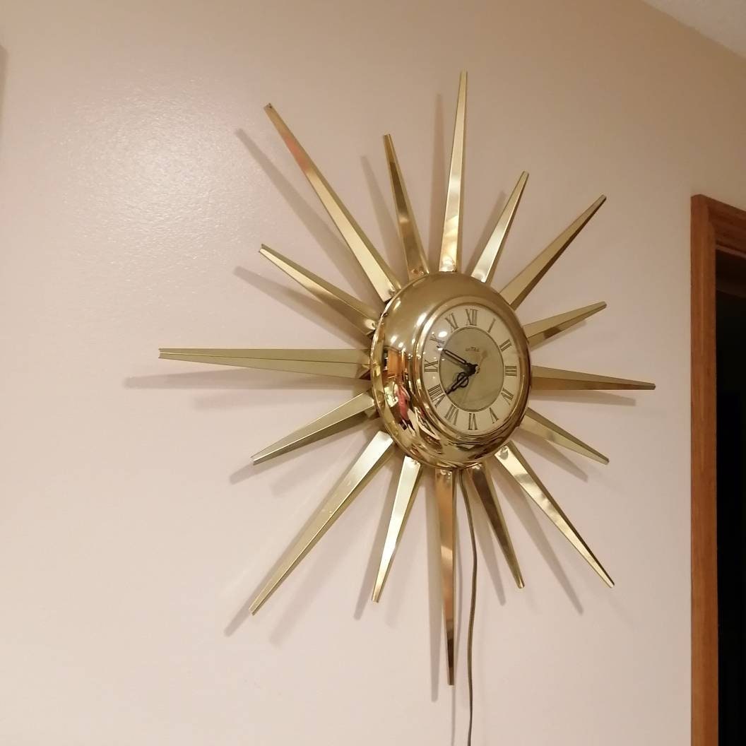 Vintage Sunburst Clock Mid Century Modern Sunburst Clock - Etsy