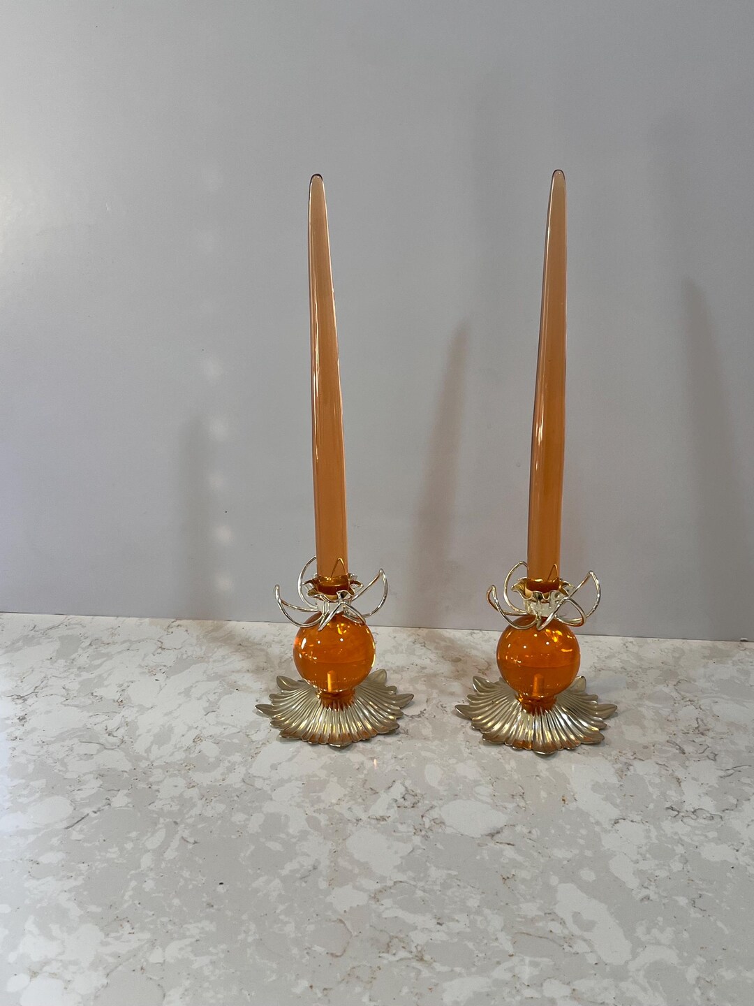 Vintage Peach Color Lucite Candles With Candle Holders Lucite - Etsy