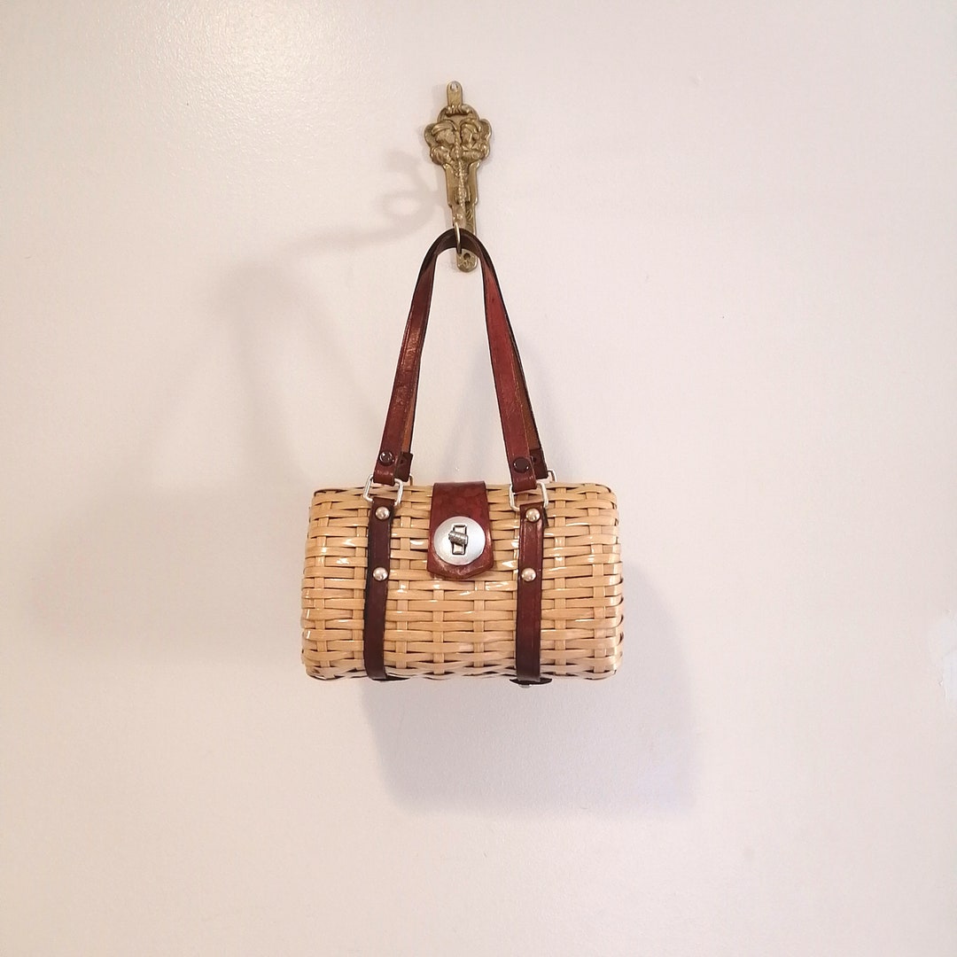 Vintage Basket Purse Basket Weave Purse With Leather Handle Accents Pin ...