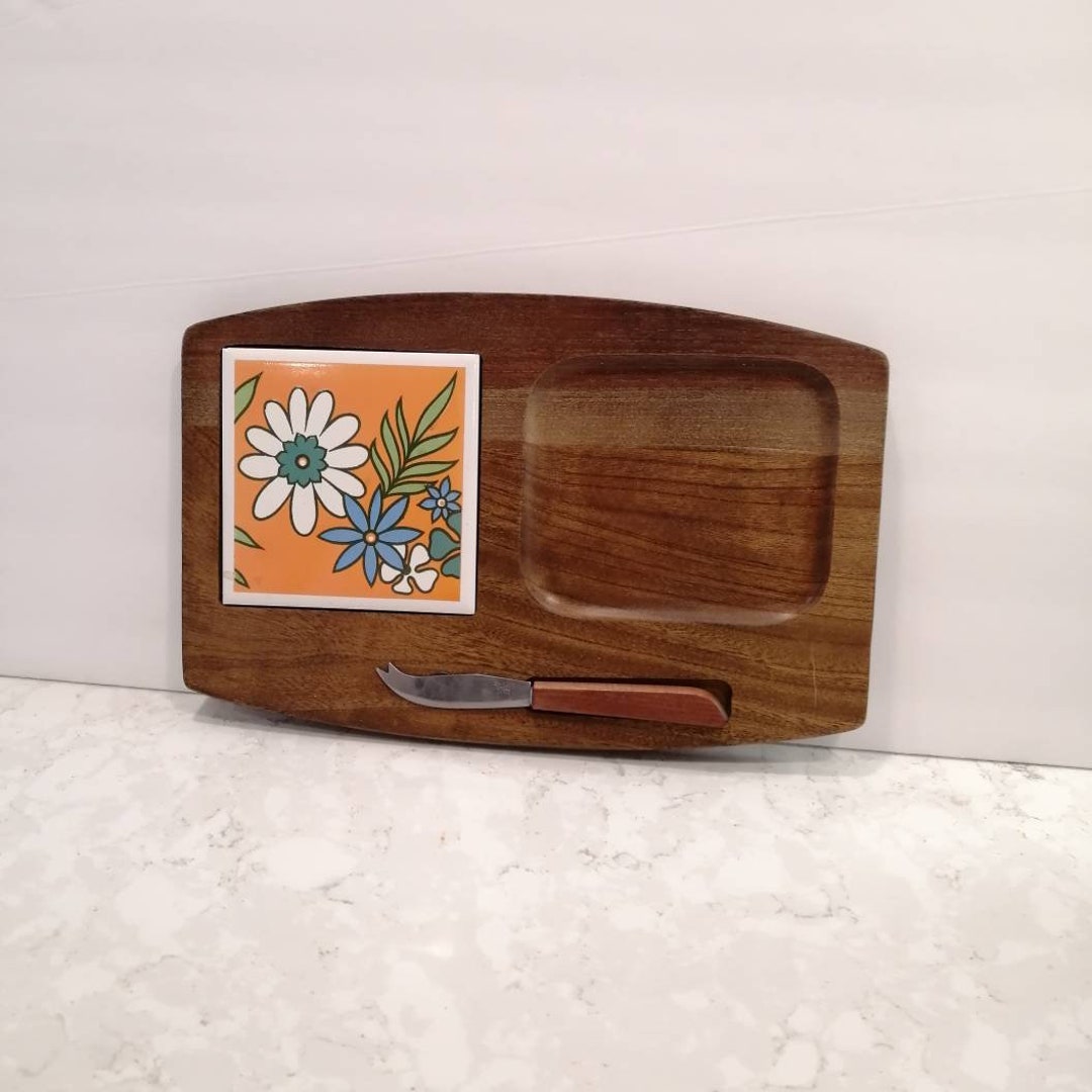Vintage Flower Power Tile Cheese Board Tray Appetizer Tray Server ...