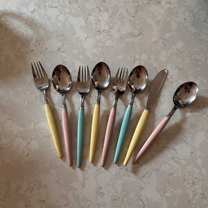 Vintage Pastel Cutlery Set Flatware Set 1950s - Etsy