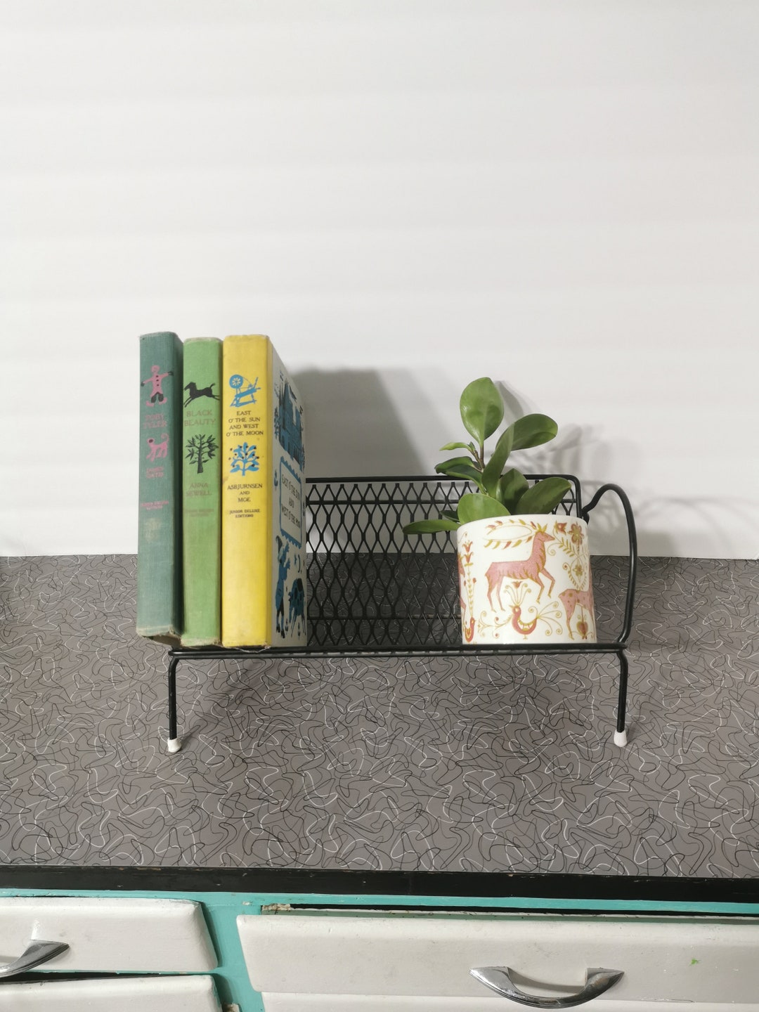 Mid Century Modern Book Holder Tabletop Bookshelf Magazine Rack Table ...