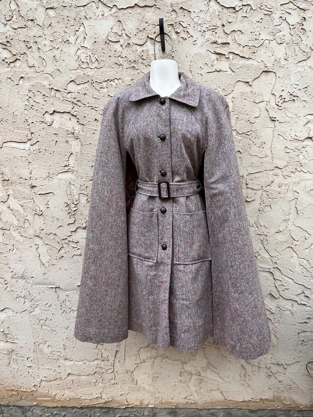 Vintage Cape Coat 1960s Grey Rainbow Wool Vintage Cape Coat Mad Men Mod ...