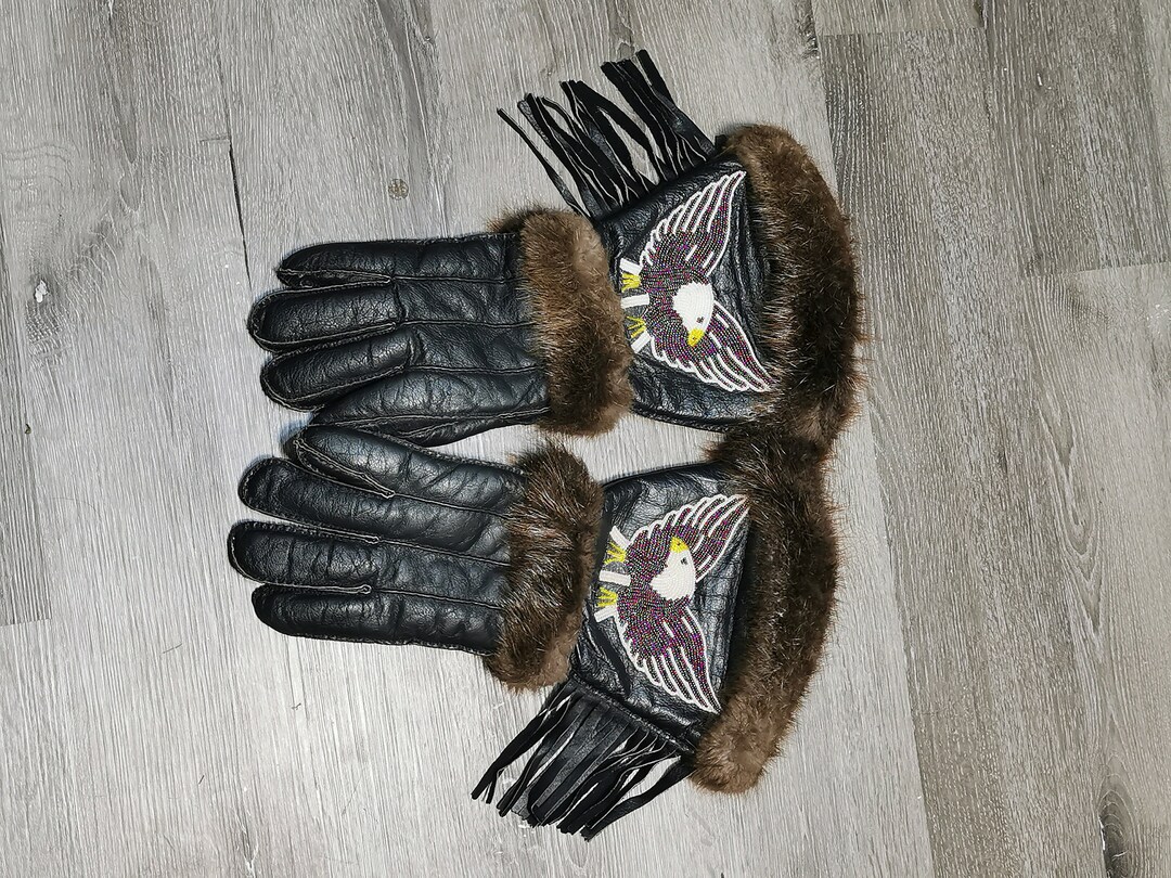 Vintage Native American Leather and Beaver Fur Mitts Large to XL - Etsy