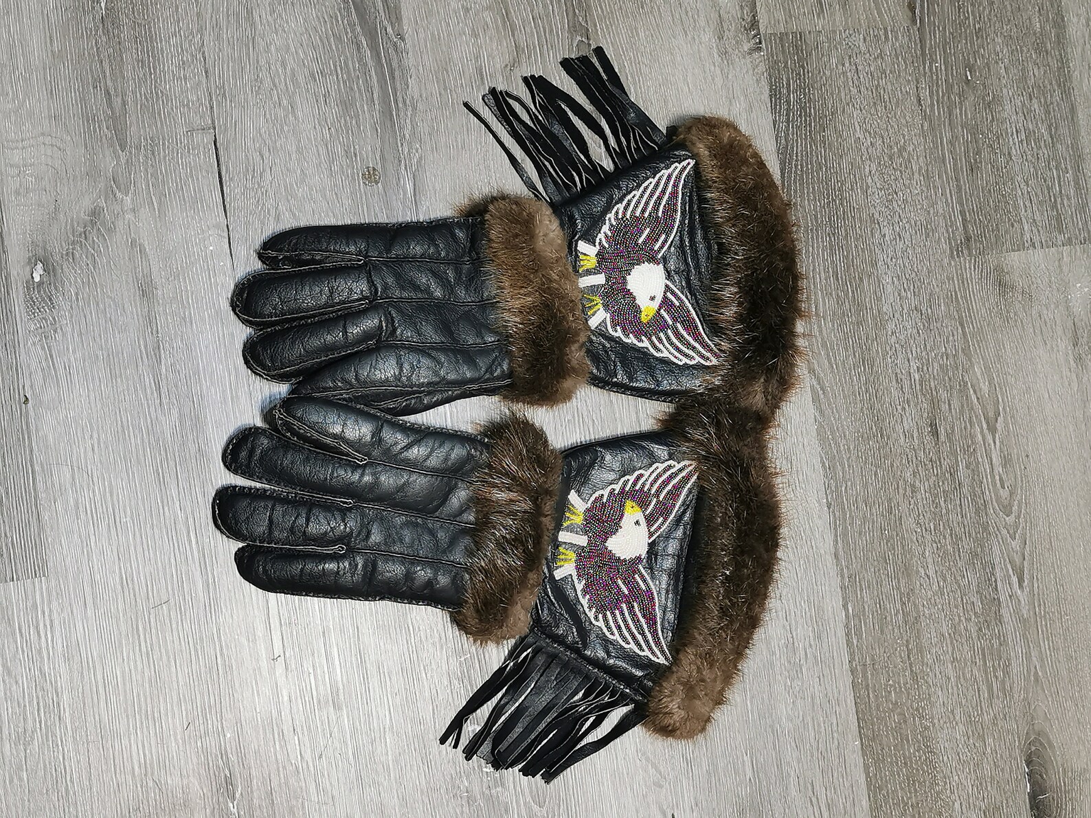 Vintage Native American Leather and Beaver Fur Mitts Large to - Etsy