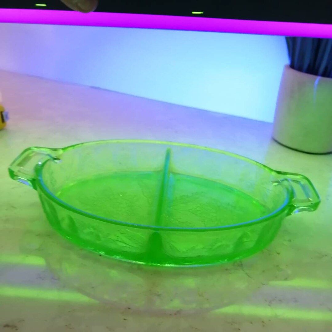 Vintage Uranium Glass Divided Dish Candy Dish Trinket Dish - Etsy