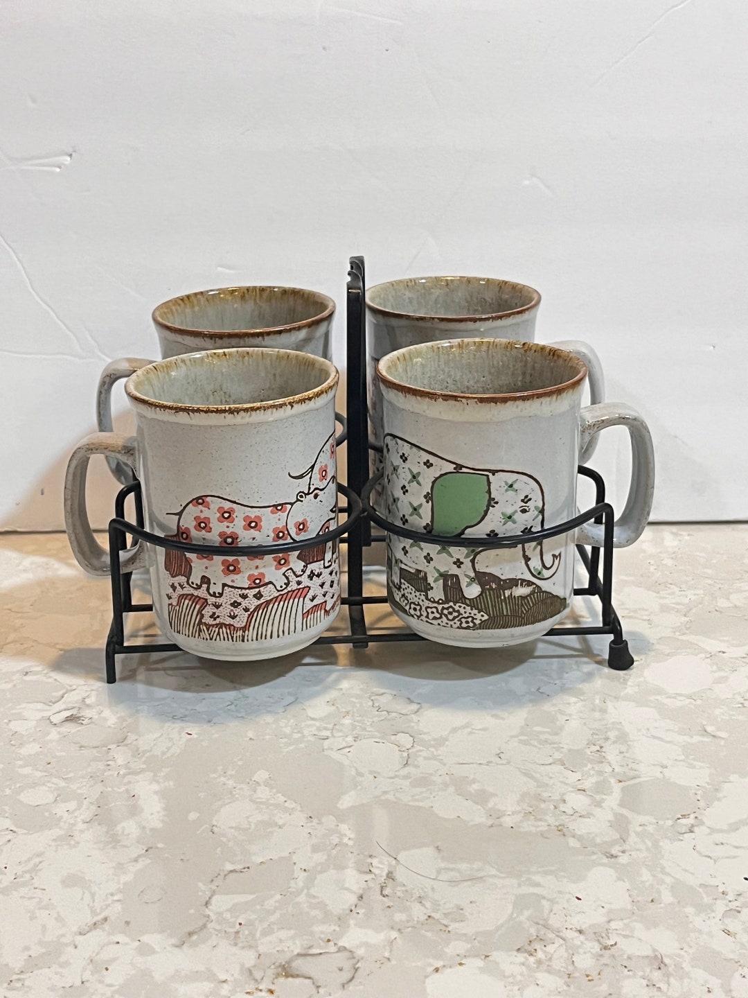 RARE 1970's Dunoon Scotland Hippo Elephant Mug Set Lovely Ceramic Mid ...