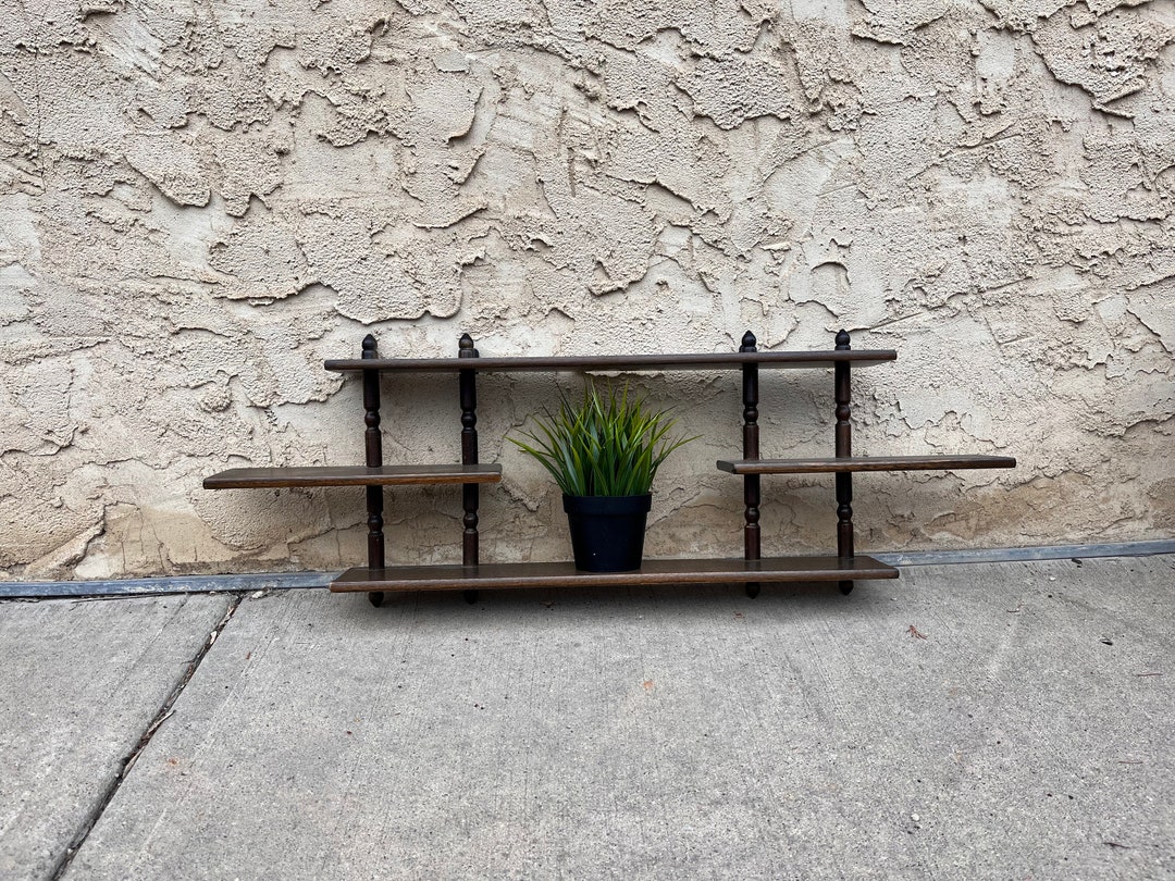 Vintage Wooden Curio Shelf Spindle Shelf Walnut Finish - Etsy