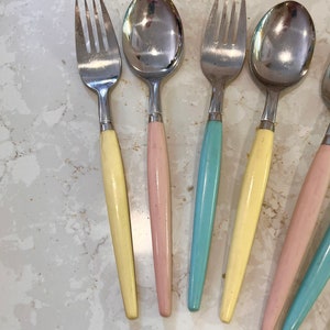 Vintage Pastel Cutlery Set Flatware Set 1950s - Etsy