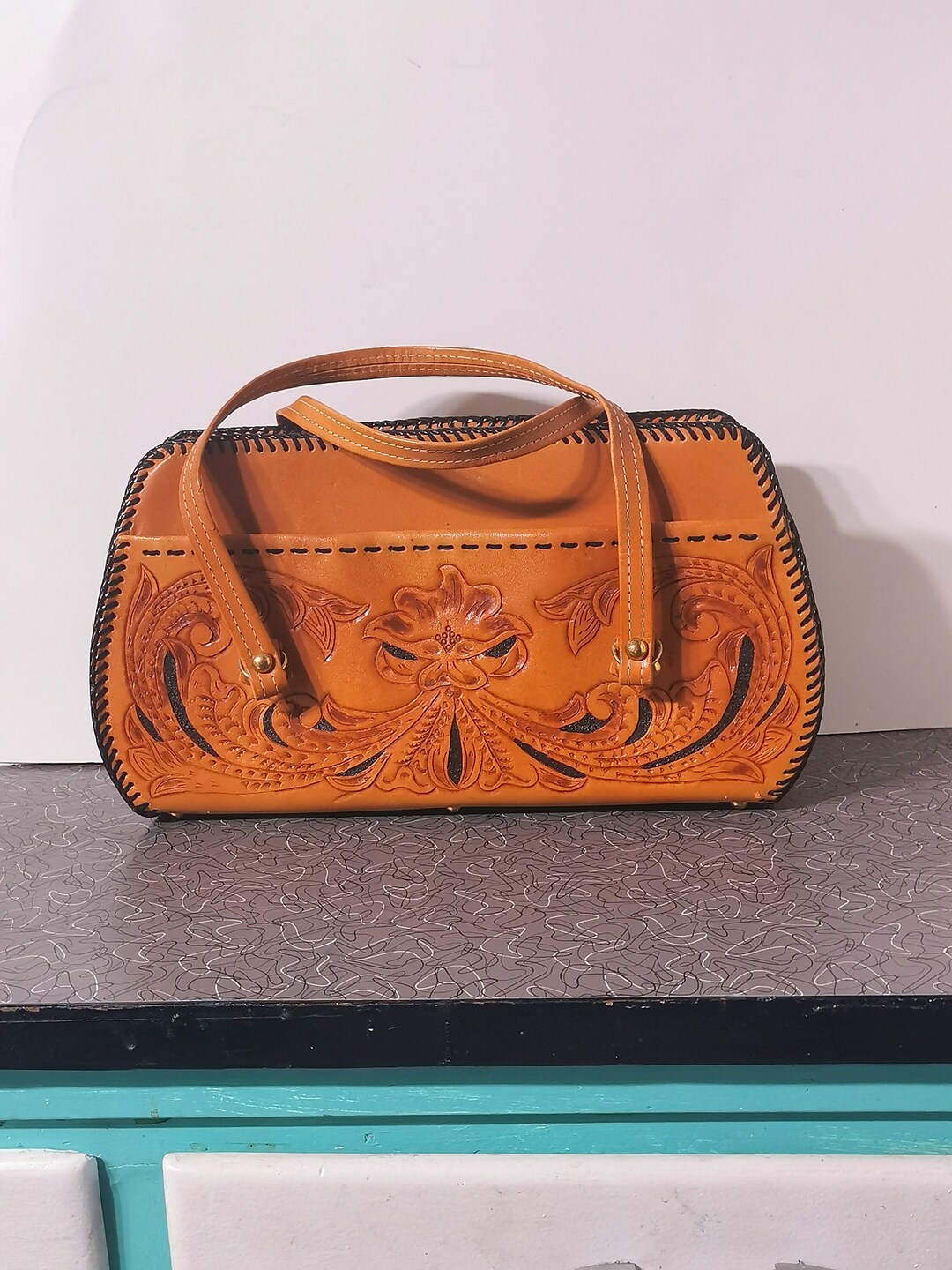 Vintage Large Tooled Leather Purse Large Boho Retro 1970's Tooled ...