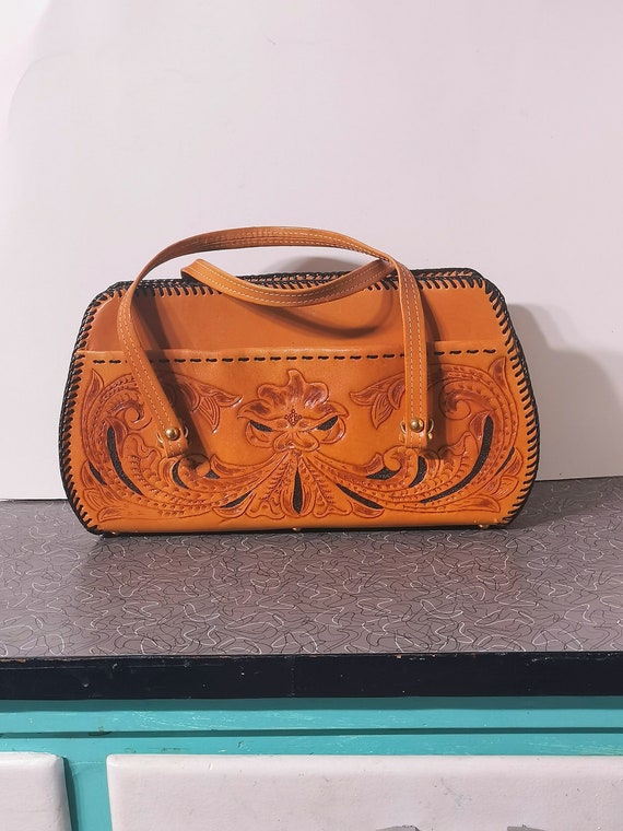 Vintage Large Tooled Leather Purse Large Boho Retro 1… - Gem