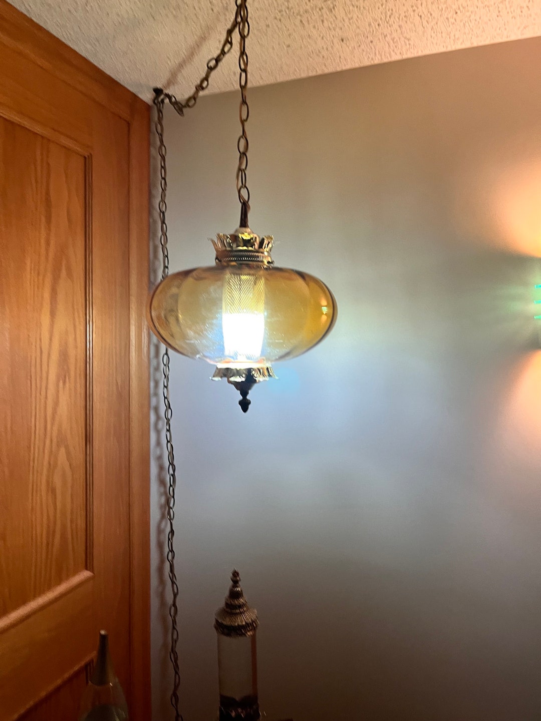 Mid Century Amber Swag Lamp Optic Glass Amber Swag Mid Century Vintage ...
