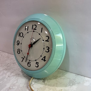 Vintage Aqua Kitchen Clock Solar Turquoise Kitchen Wall Clock Plug In ...