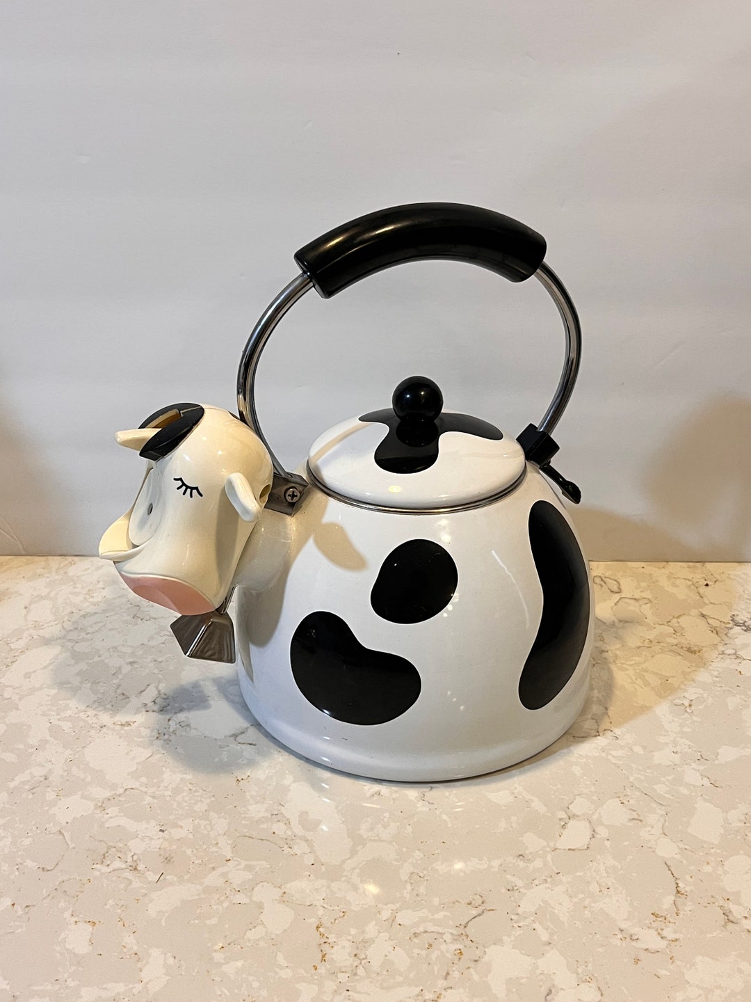Vintage M Kamenstein Black White Cow Whistling Tea Kettle Teapot - Etsy
